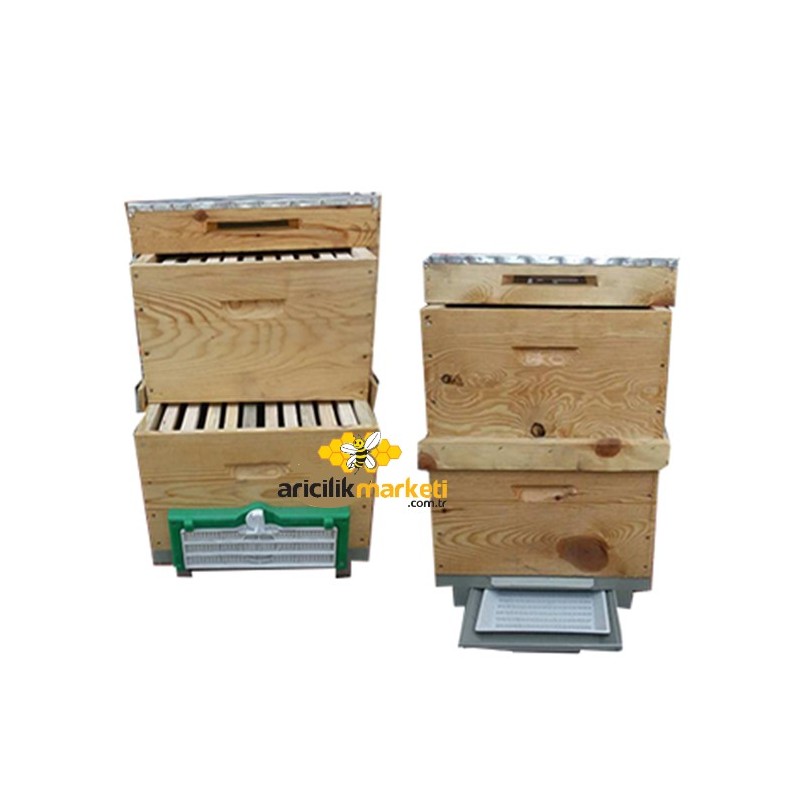 AHŞAP ARI KOVANI 10 ÇITALI PLASTİK TABANLI VE POLEN TUZAKLI AHŞAP ARI ...